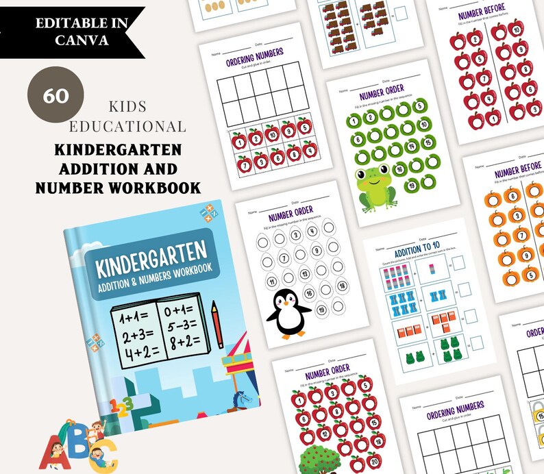 Kindergarten Addition & Numbers Workbook, Printable Math Activity Book ...