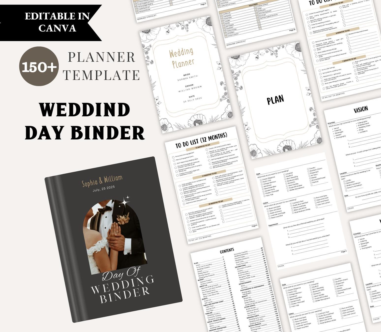 Wedding Day Binder, Printable Wedding Planner, Bridal Organization ...
