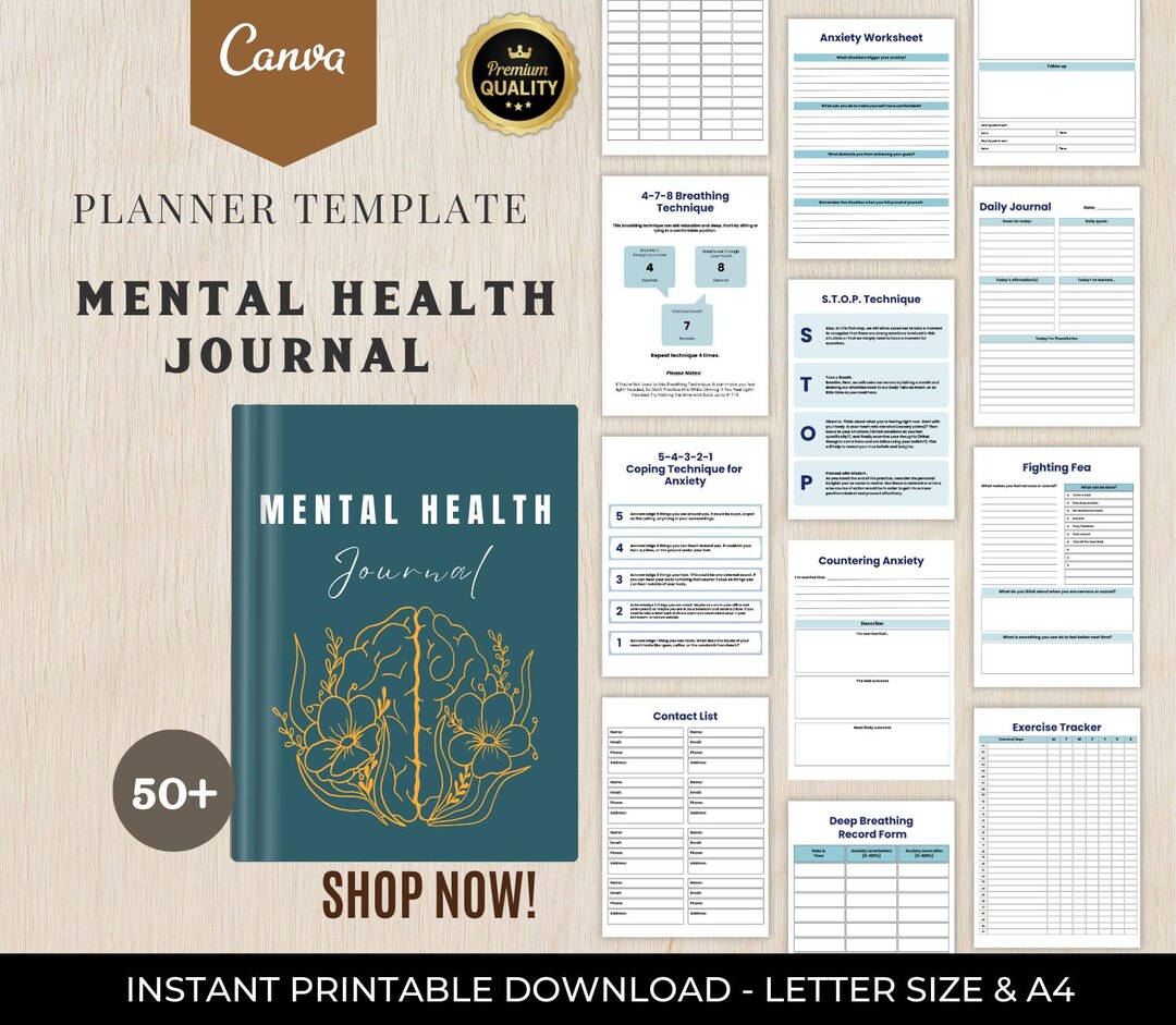 Mental Health Journal, Printable Wellness Journal, Self Care ...