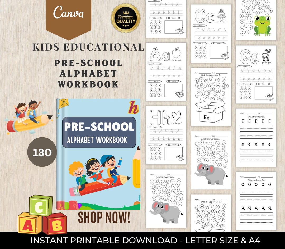 Pre-school Alphabet Workbook, Printable Alphabet Learning, Letter ...