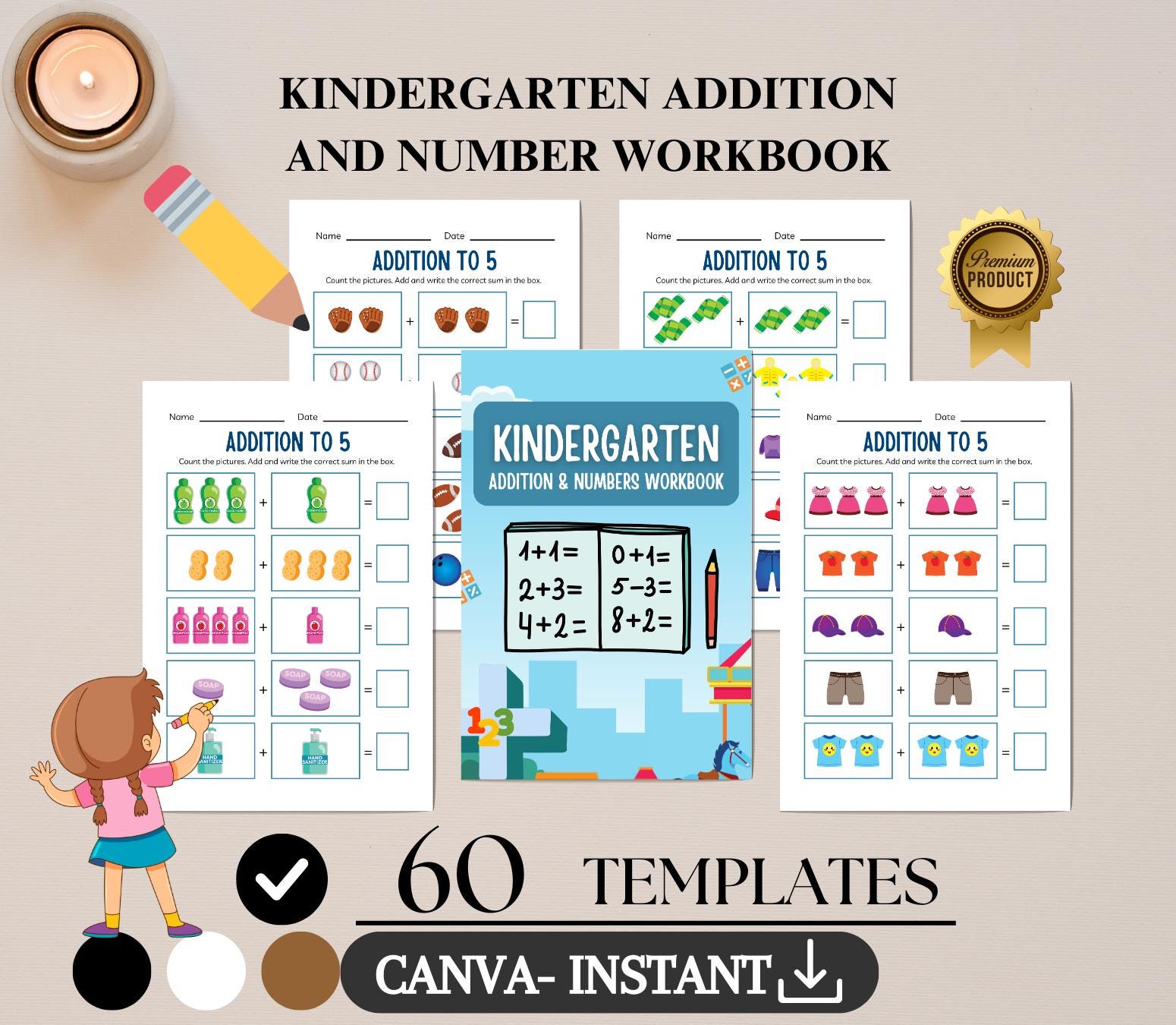 Kindergarten Addition & Numbers Workbook, Printable Math Activity Book ...