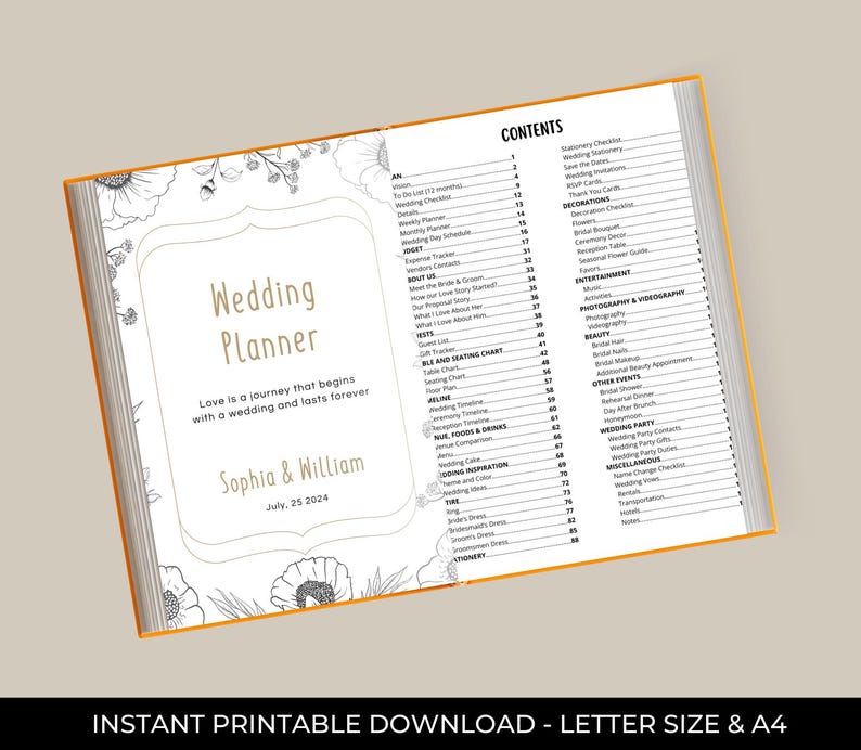 Wedding Day Binder, Printable Wedding Planner, Bridal Organization ...