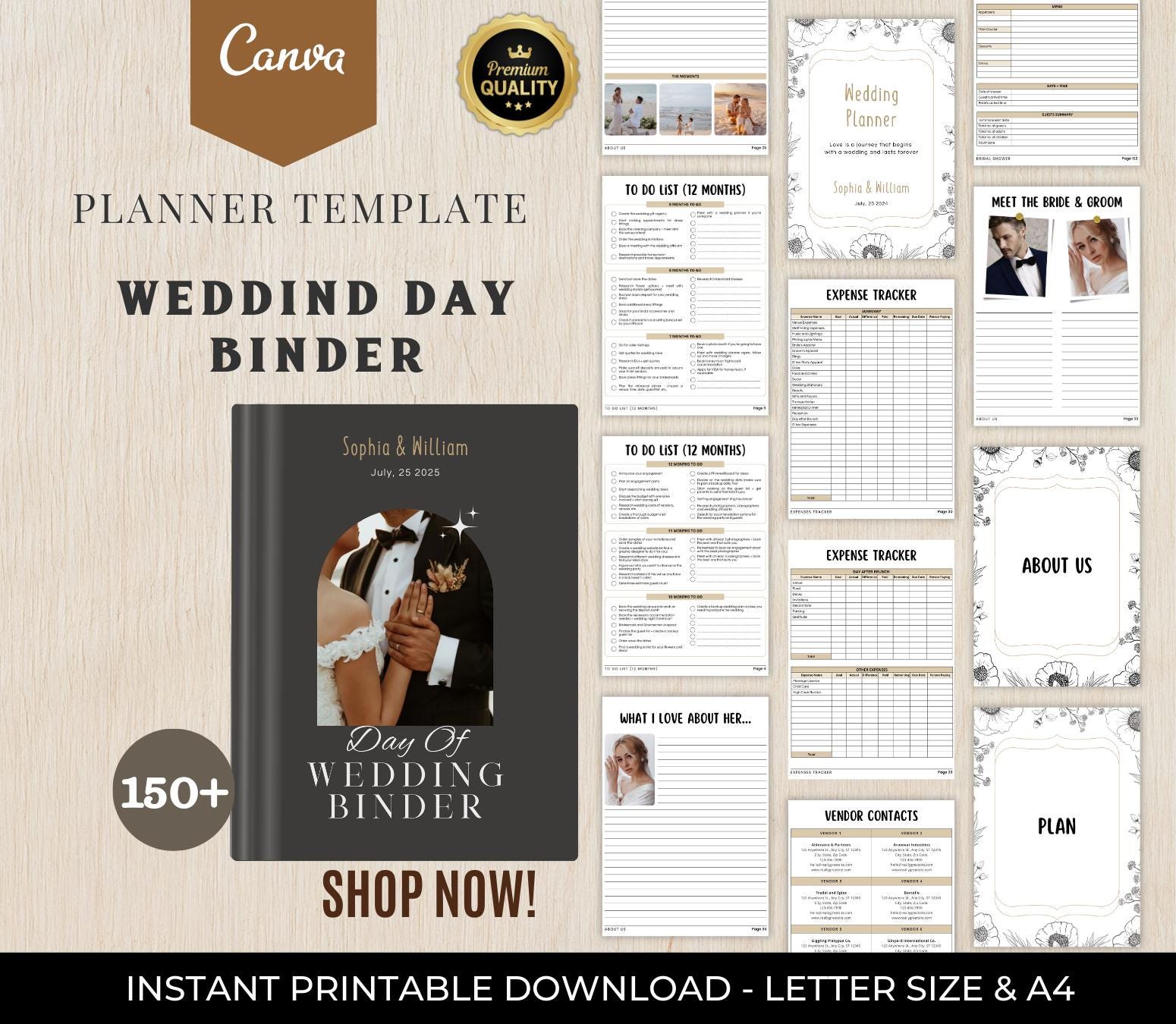 Wedding Day Binder, Printable Wedding Planner, Bridal Organization ...