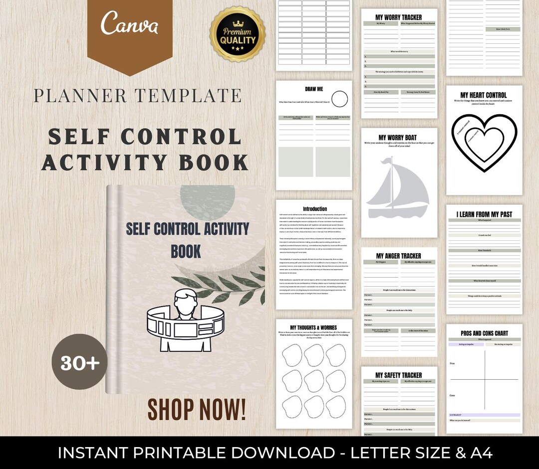 Self Control Activity Book, Printable Self Control Workbook, Behavior ...