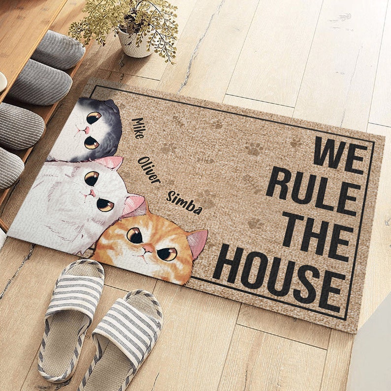 Personalized Cat Doormat, Cats Rule the House, Cat Owner Gift, Custom ...