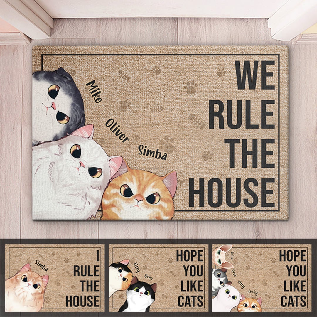 Personalized Cat Doormat, Cats Rule the House, Cat Owner Gift, Custom ...