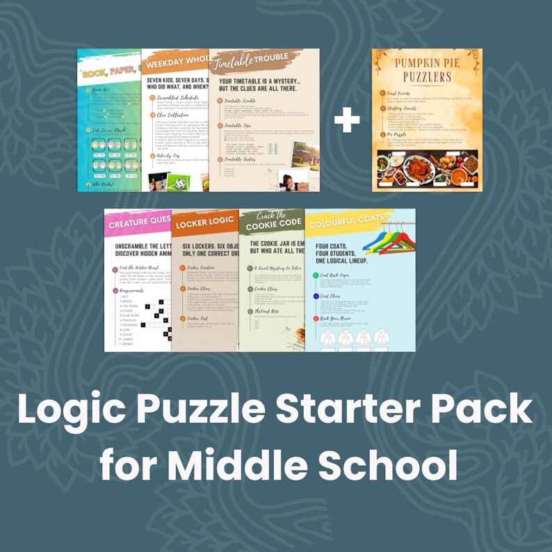Printable Logic Puzzle Bundle (8) – Middle School Starters + Bonus ...