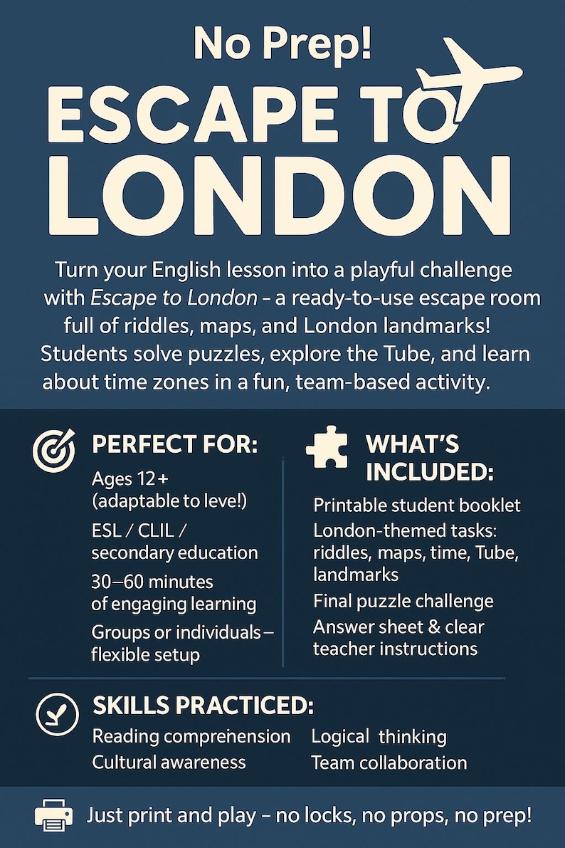 Escape to London – Printable English Escape Room | ESL Game | No Prep ...