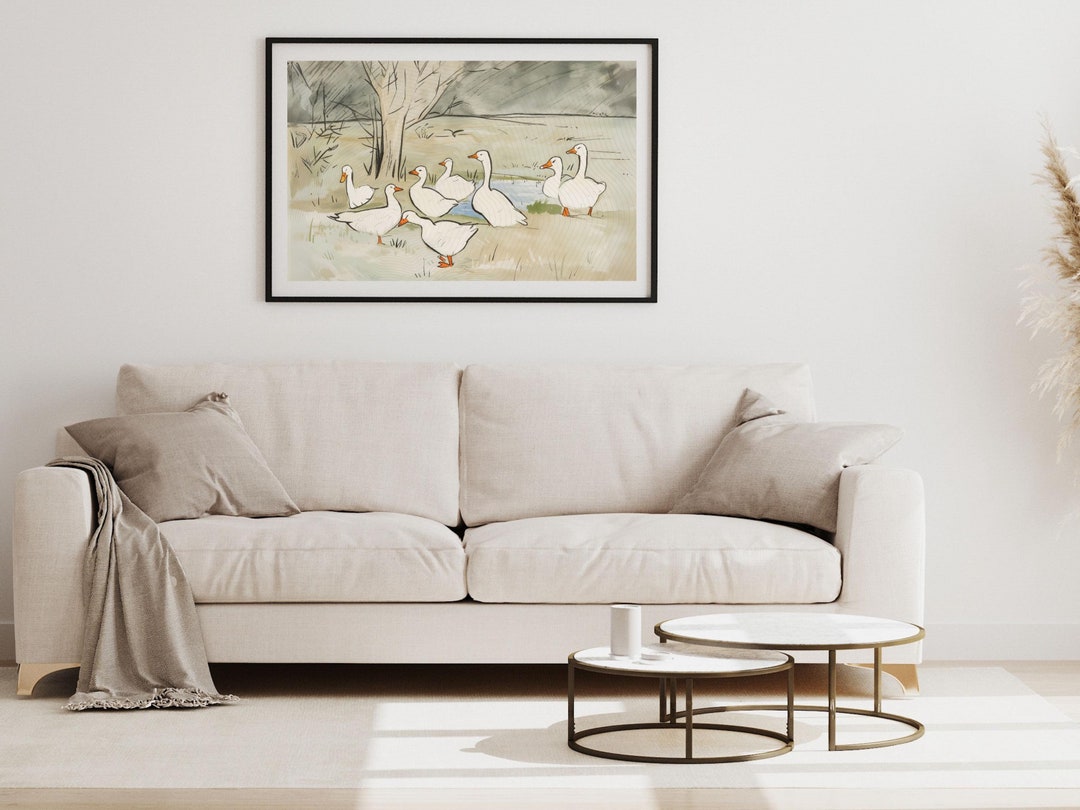 Vintage Geese Watercolor Wall Art Farmhouse Nursery Decor Abstract Duck ...
