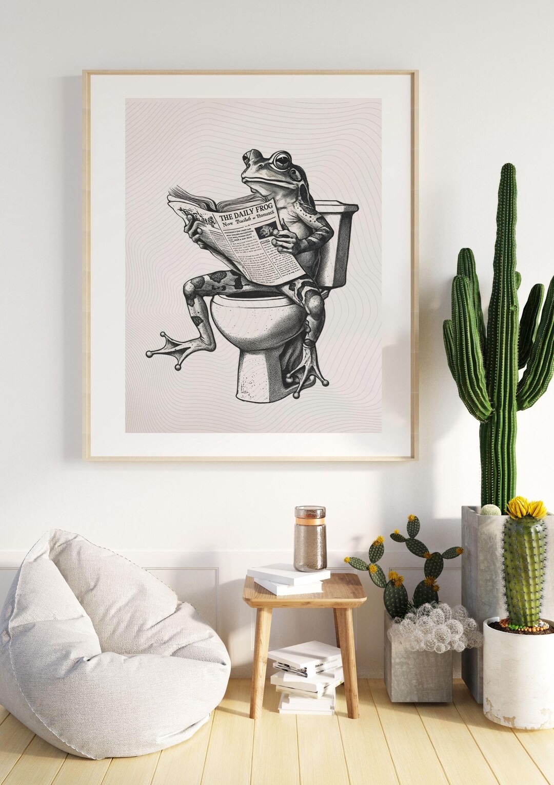 Frog Reading Newspaper on Toilet Humorous Bathroom Art Print Frog Art ...