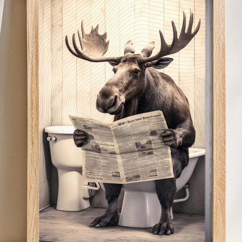 Funny Moose Art on Toilet - Etsy