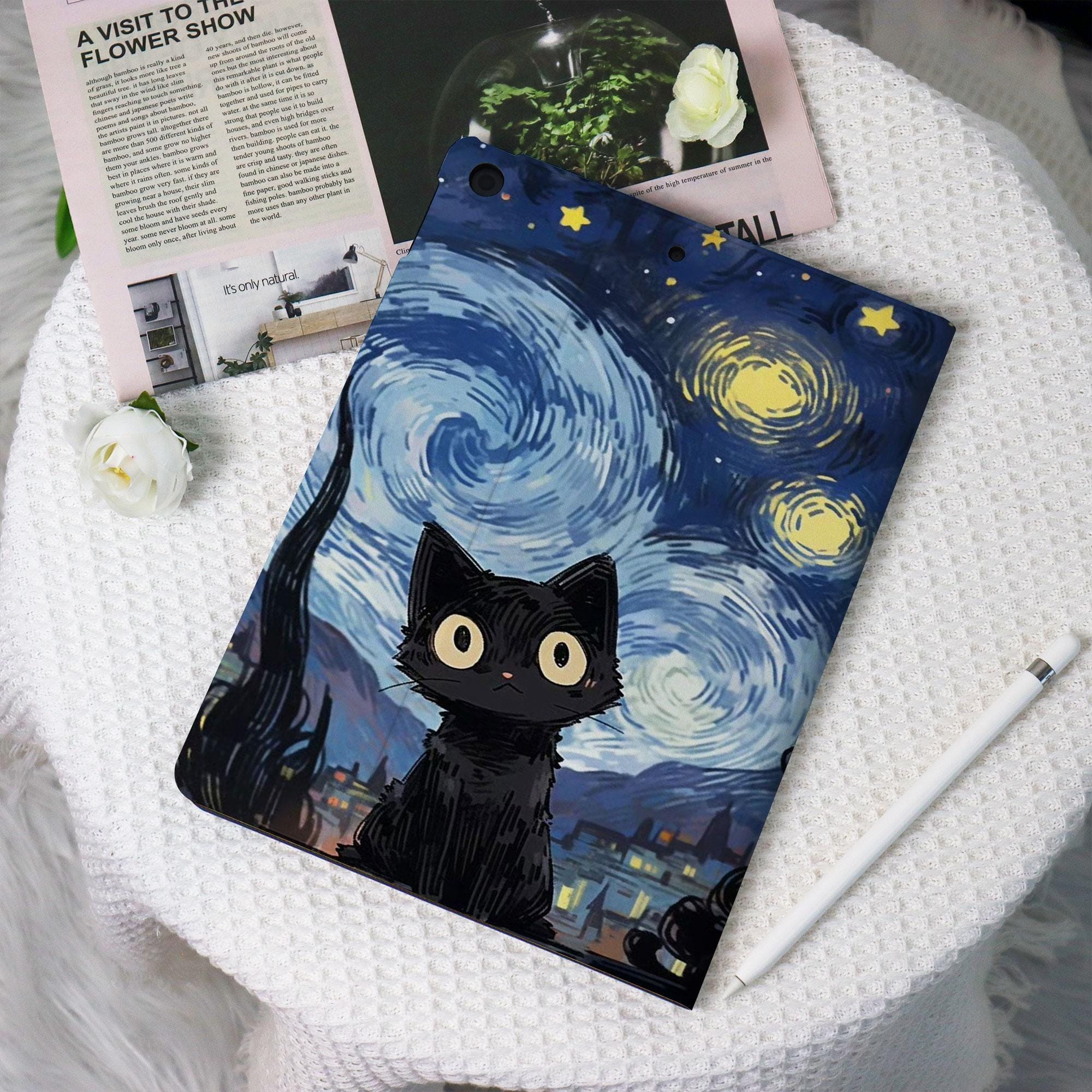 Cute Cat Starry Night Cover Case for Apple iPad Air 3 4 5 iPad Pro 11 ...