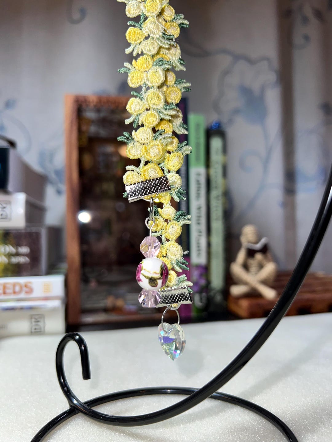 Ribbon Bookmark - Yellow Rose Ribbon With Crystal Heart - Etsy