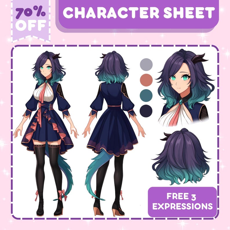 Custom Character Sheet Commission | Character Sheet, Character Reference Sheet, Vtuber Character ...