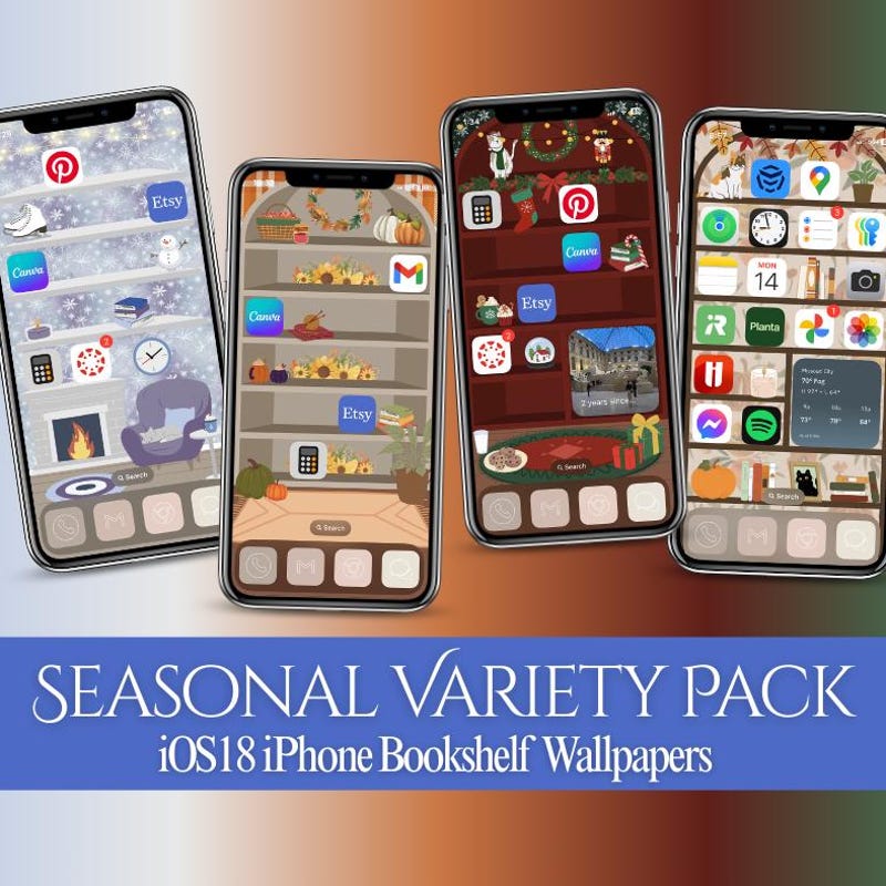 Bookshelf Wallpaper - Etsy