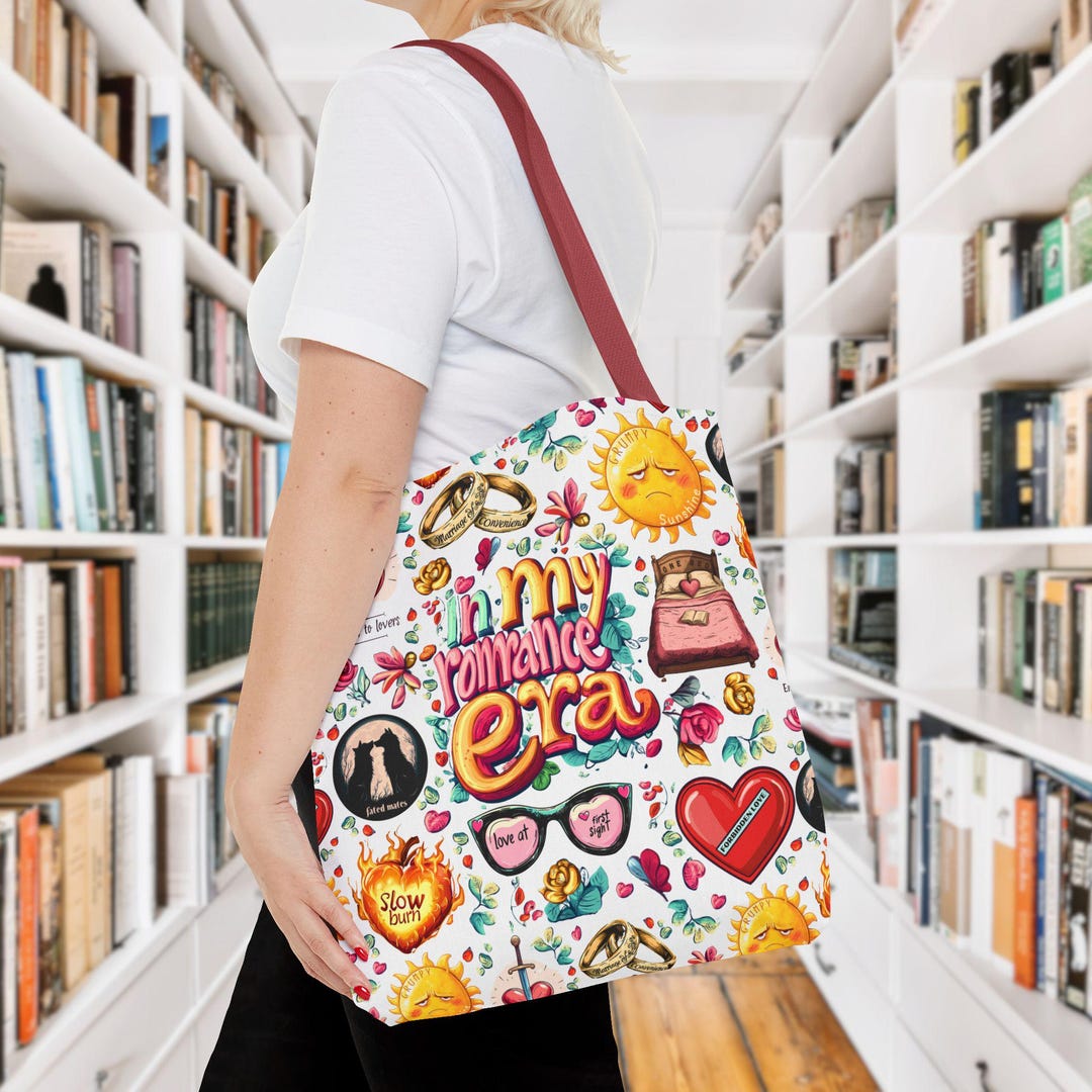 Romance Book Tropes Tote Bag Colorful Floral Design for Book Lovers ...