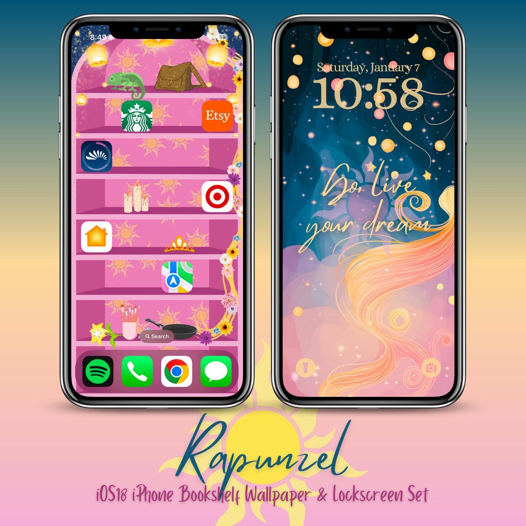 Rapunzel iPhone Ios 18 Bookshelf Backgrounds & Lockscreen Set - Etsy