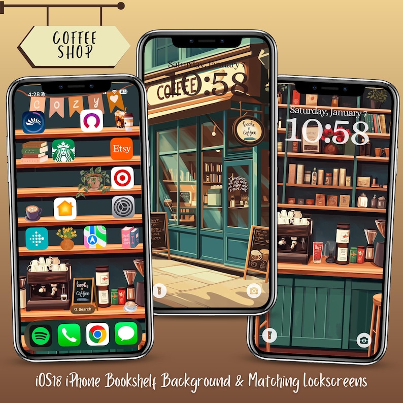 Bookish Coffee Shop iPhone Bookshelf Background and Matching ...
