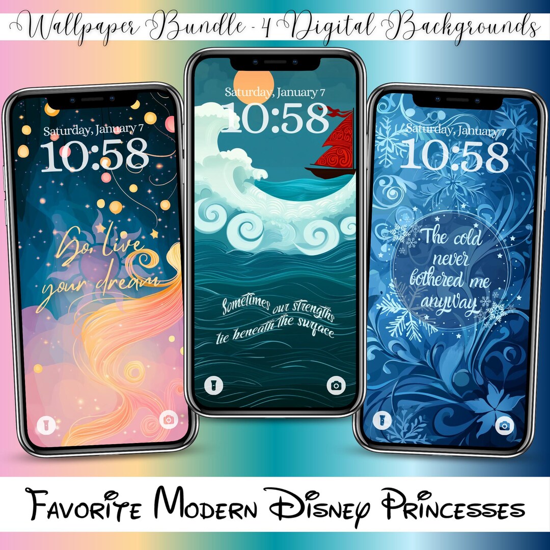 Modern Disney Princesses Phone Background Set for iPhone and Android ...