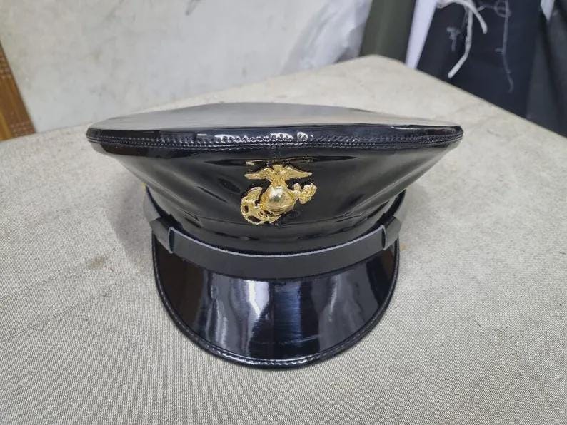 USMC Marine Dress Blue Enlisted Vinyl Service Black Dress Cap Hat - Etsy