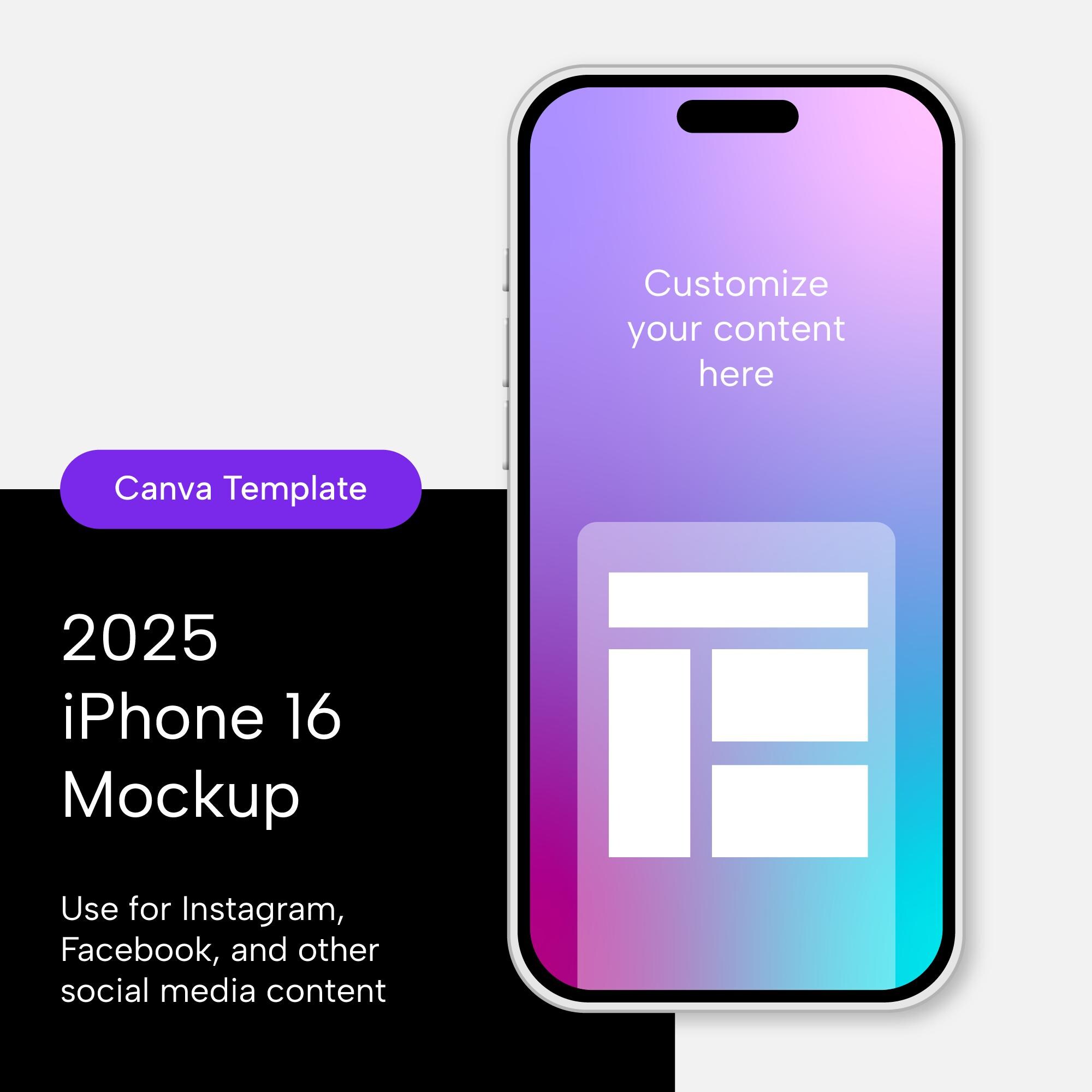 Simple iPhone 16 Mockup (2025) for Canva | Canva Template, Instagram ...