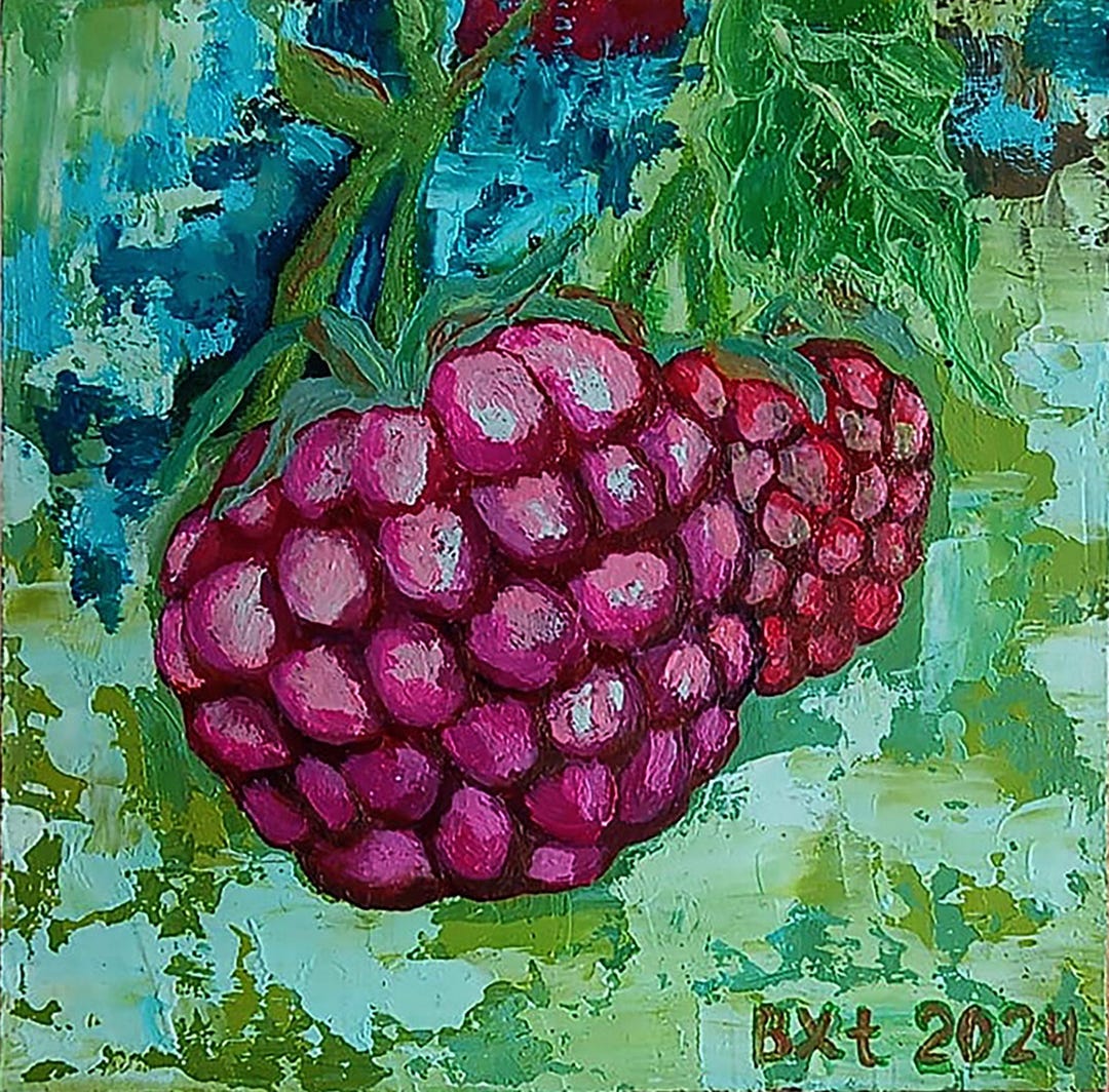 Textured Raspberry Oil Painting – Original Impasto Art. 4x4 Inc ...