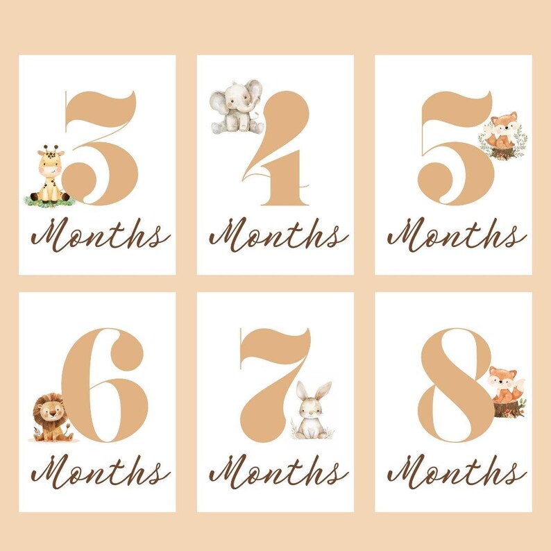 Baby Monthly Milestone Card for Baby in Beige, Baby Animal, Printable ...