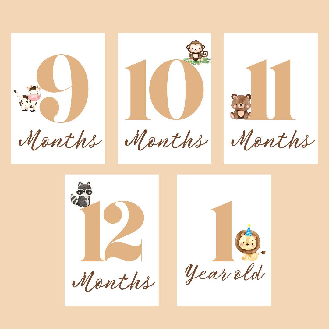 Baby Monthly Milestone Card for Baby in Beige, Baby Animal, Printable ...