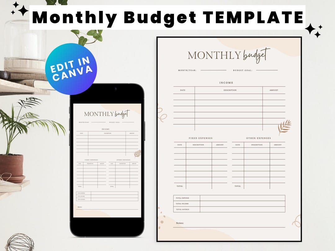 Editable Monthly Budget Template Canva Budget Planner, Personal Finance ...