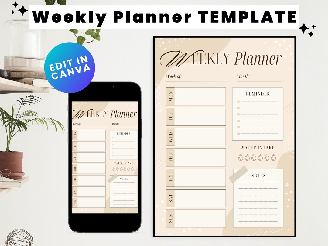 Editable Weekly Planner Template | Digital Weekly Schedule, Printable ...