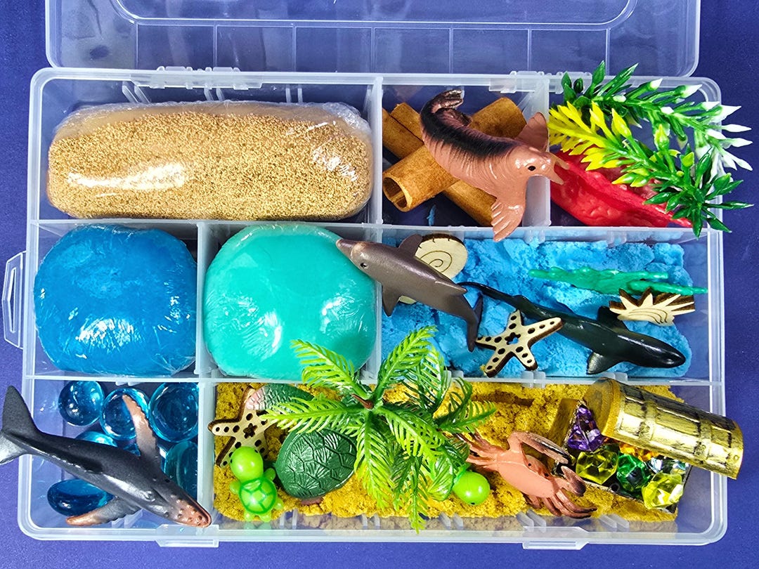 Sea Animals Sensory Bin, Kinetic Sand Travel Kit, Under the Sea Play ...