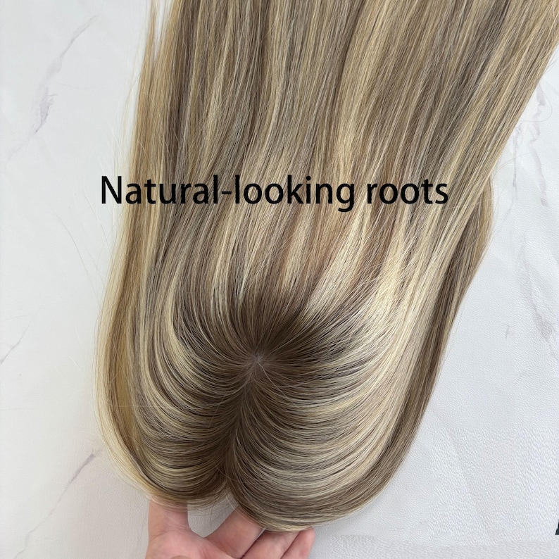 8×8" Virgin Human Hair Topper 4×4 Silk Base, Free Part Butter Blonde ...