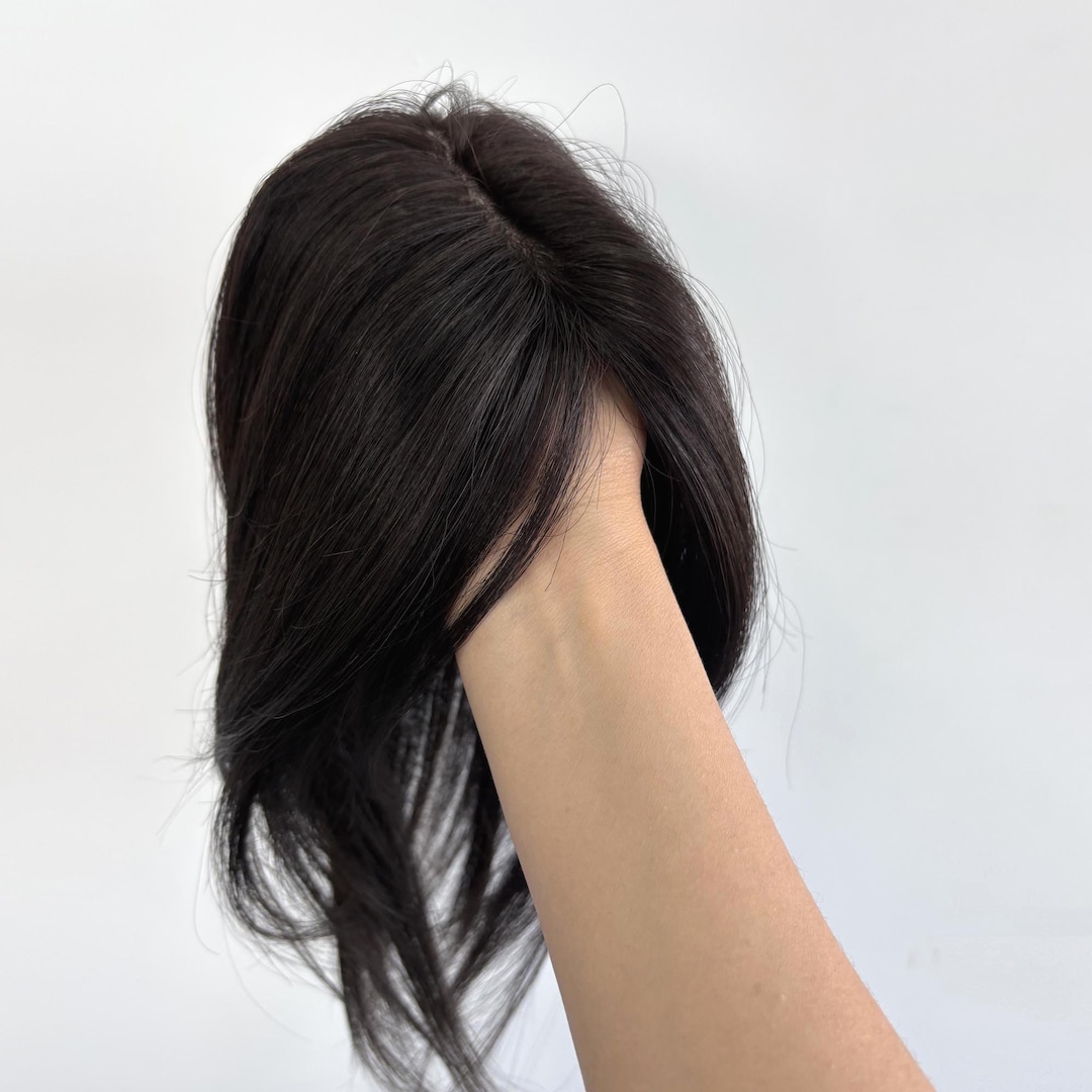 Postizo de cabello humano Remy – Flequillo lateral, base de seda ...