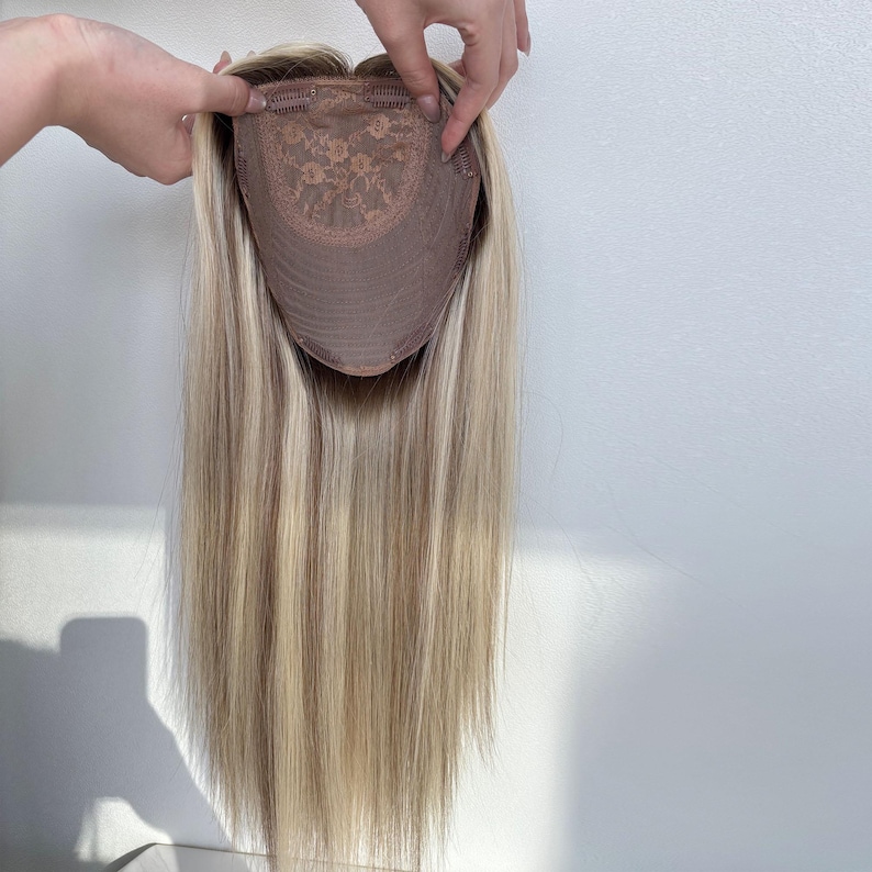 8×8" Virgin Human Hair Topper 4×4 Silk Base, Free Part Butter Blonde ...
