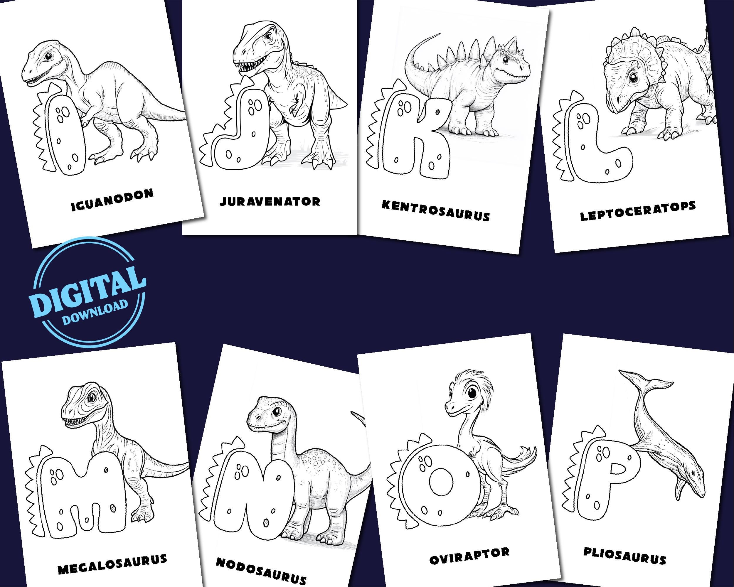 Dinosaur Alphabet Coloring Sheets, 26 Cute Dino Illustrations ...