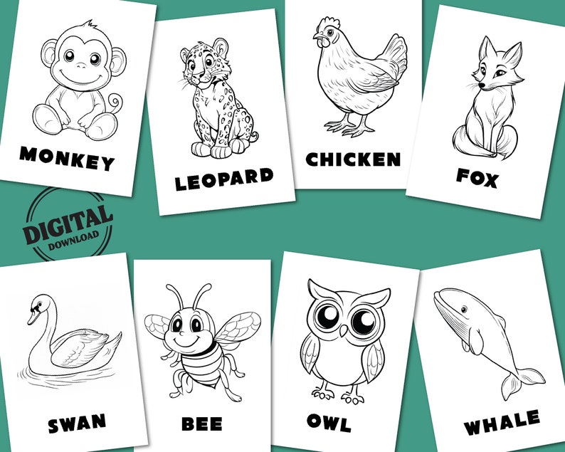 Animals Coloring Sheet, 40 Cozy, Cute Animal Illustrations, Printable ...