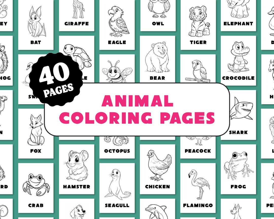 Animals Coloring Sheet, 40 Cozy, Cute Animal Illustrations, Printable ...