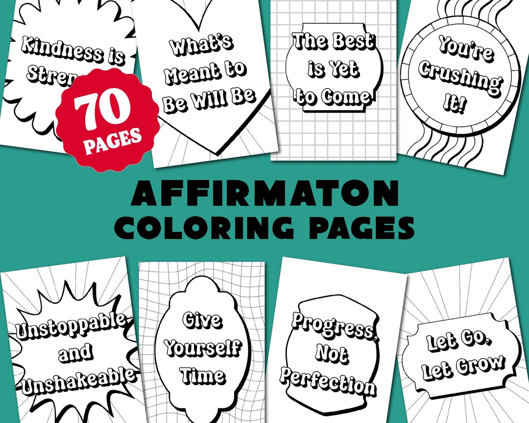 Affirmation Coloring Sheets, 70 Cozy, Cute Motivation Quotes, Printable ...