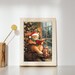 Christmas Cat Reading Under Tree, Cute Holiday Wall Art Digital ...