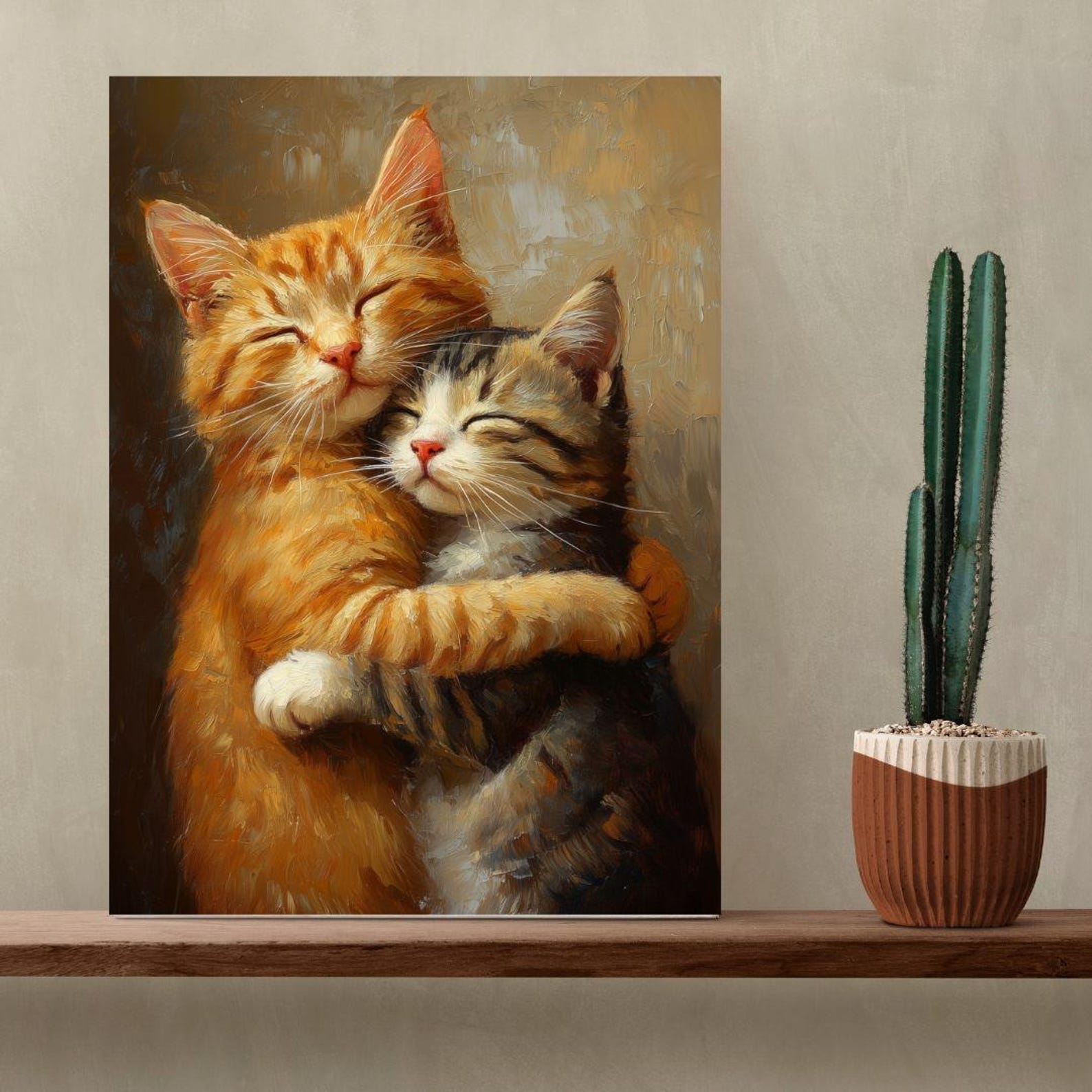 Orange Tabby and Gray Tabby Cat Cuddle Art - Watercolor Wall Art ...