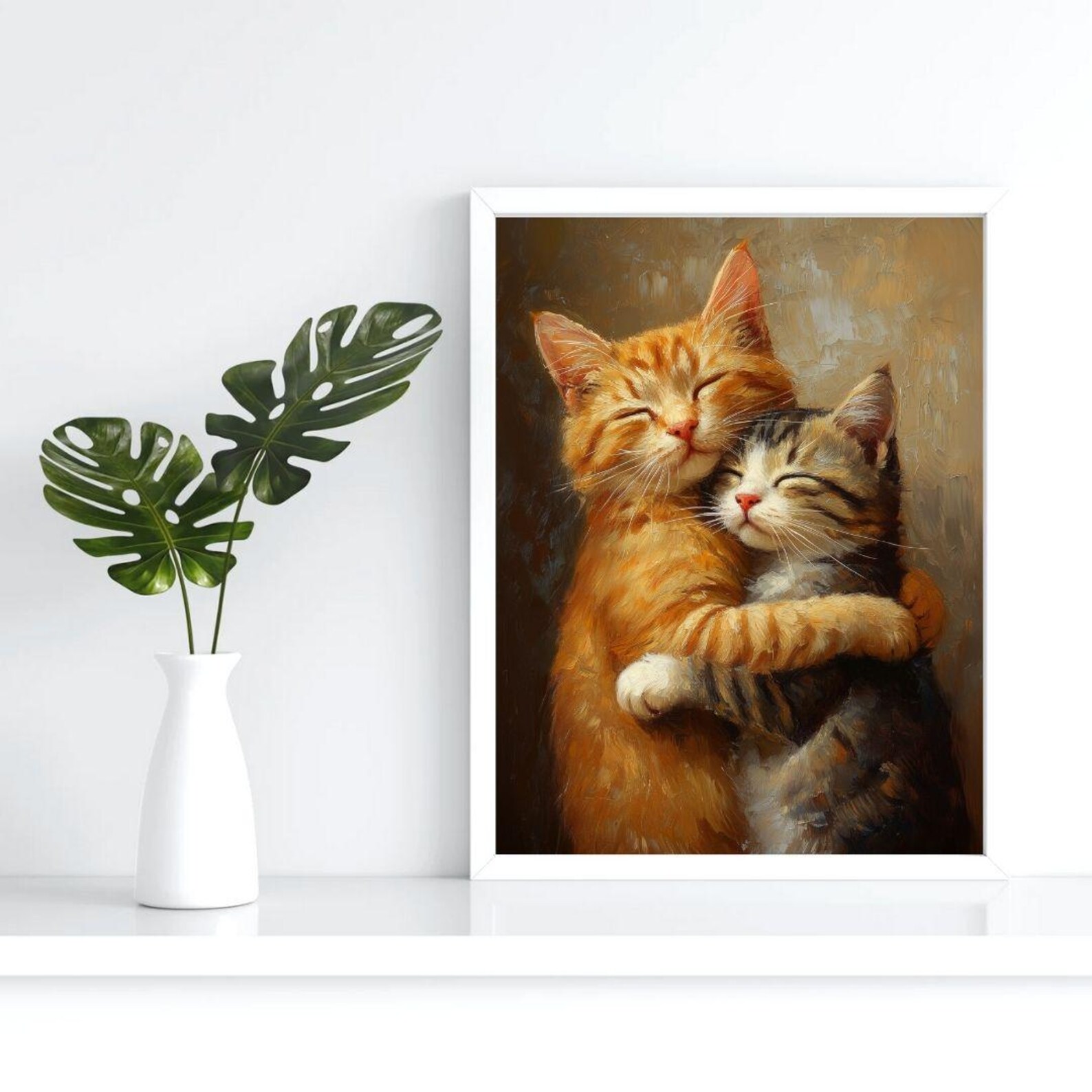 Orange Tabby and Gray Tabby Cat Cuddle Art - Watercolor Wall Art ...