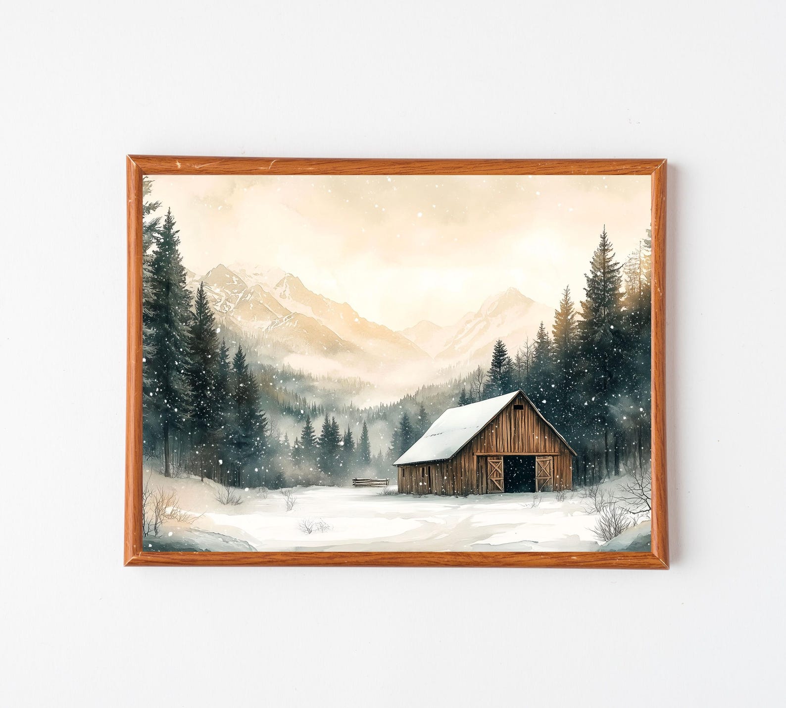 Rustic Winter Cabin in Snowy Mountains - Digital Wall Art Download ...