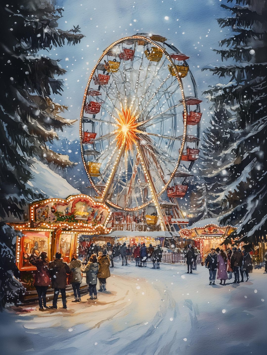 Holiday Festival Night Christmas Market Digital Download Wall Art ...