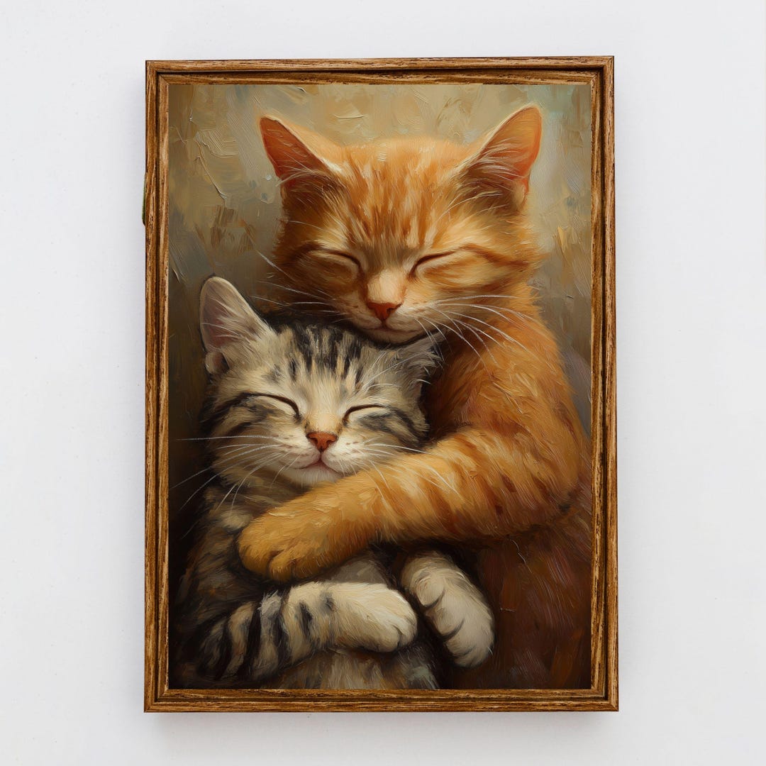 Cat Cuddles Art Print - Gray and Orange Tabby Watercolor Wall Art ...