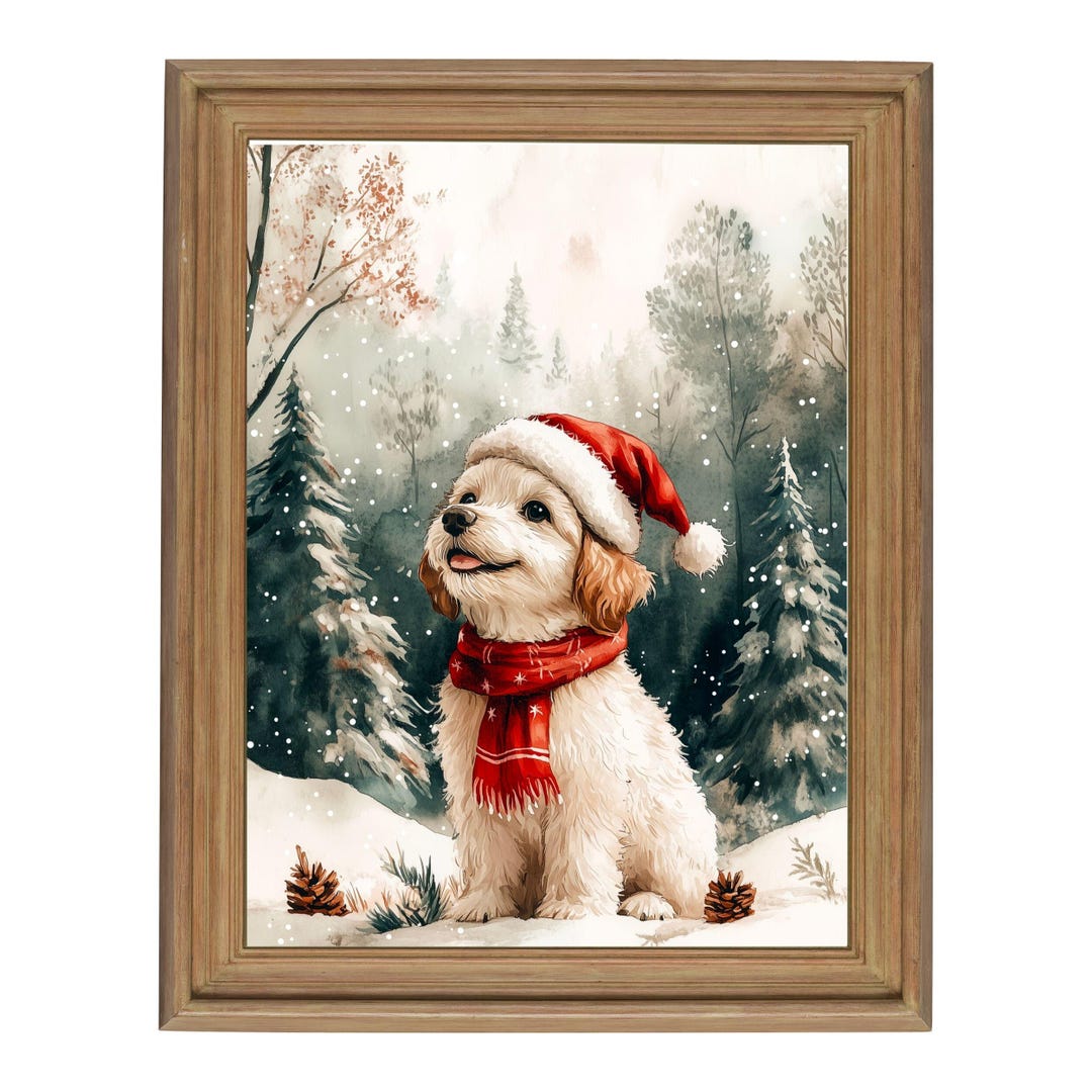 Cute Dog in Santa Hat Digital Download, Christmas Puppy Wall Art ...