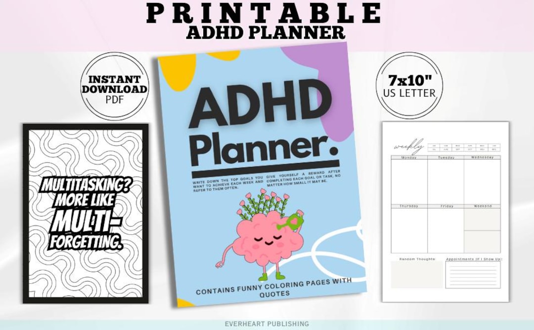 The ADHD Planner and Coloring Book Daily Weekly Pages Monthly Brain ...