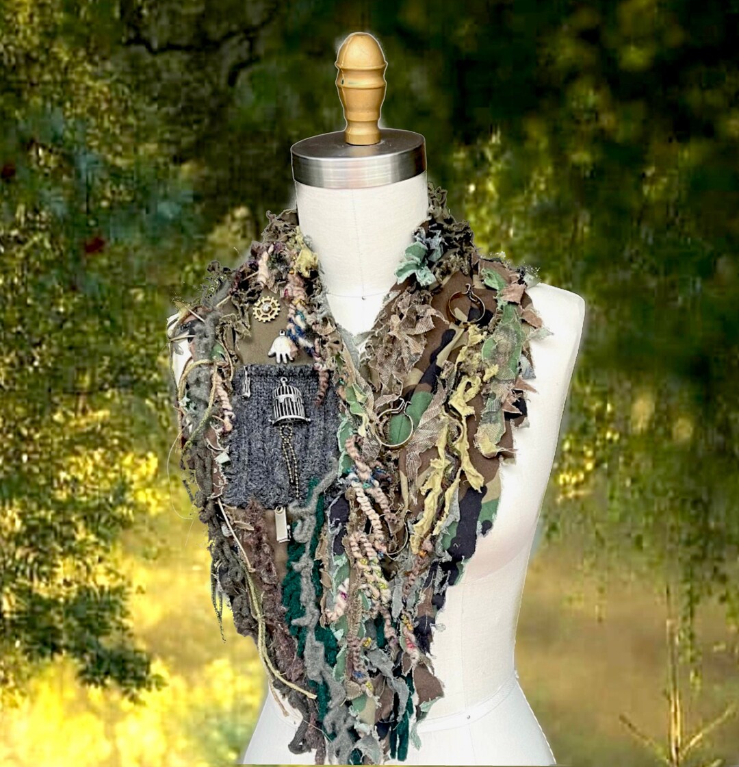 Steampunk Tattered Military Style Art to Wear SCARF With the Pocket ...
