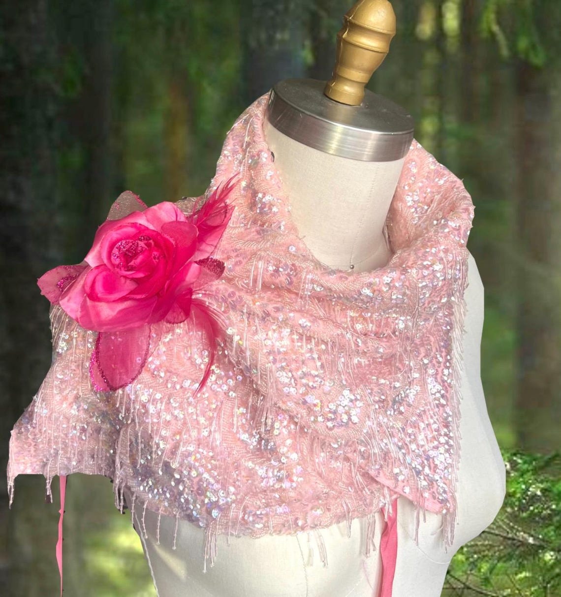 Beaded Pink Capelet: OOAK Boho Art-to-wear Wrap With Silk Flower - Etsy