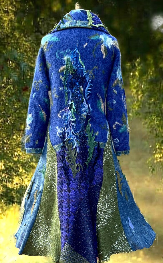Wearable Art Unique Sweater Coat Fantasy OOAK Repurposed Clothing Long Blue Green Floral Coat Boho Eco Couture. Ready to Ship. Plus Size Etsy Australia