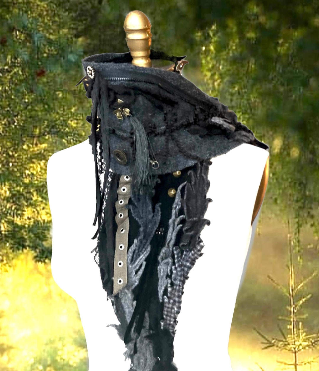Steampunk Wearable Art Long SCARF Boho OOAK Victorian Gray Black ...